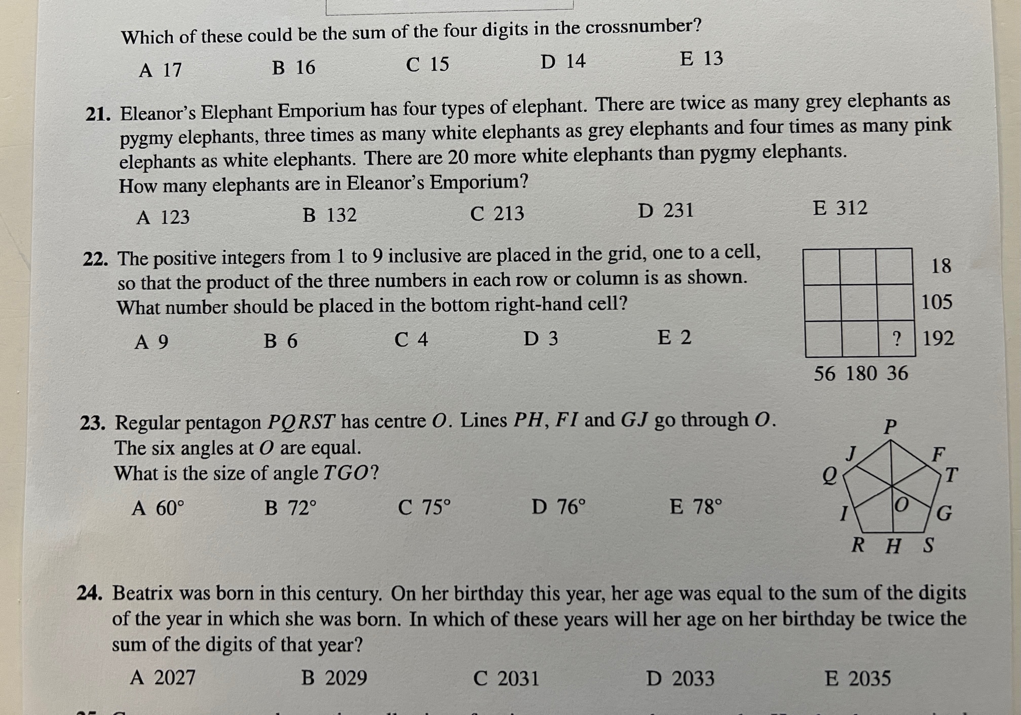 Lockers Park | Junior Mathematical Challenge - Lockers Park